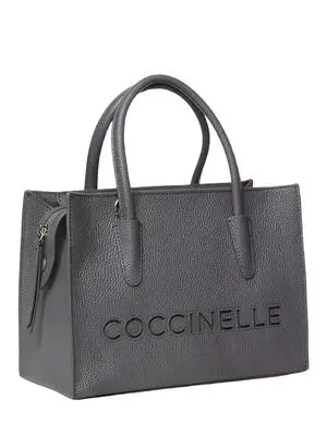COCCINELLE Grained Leather Tote Bag With Embossed Logo - Grey