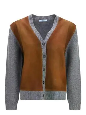 Prada Suede Panel Wool Cardigan - Grey
