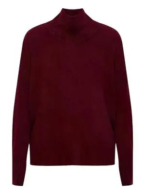 LISA YANG Burgundy Cashmere Ribbed Turtleneck Sweater - Red