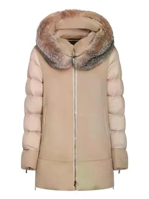 MOORER Fresia Coat With Faux Fur Trimmed Hood - Neutrals