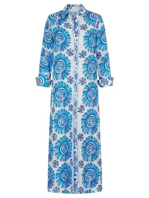 CASA ATELIER BY FERDINANDO FUSCO Bali Chemisier Linen Shirt Dress - Blue/white