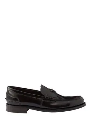 Prada Brushed Leather Triangle Loafers - Brown