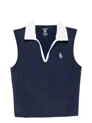 SPORTY & RICH Sleeveless Logo-print Cropped Tank Top - Blue