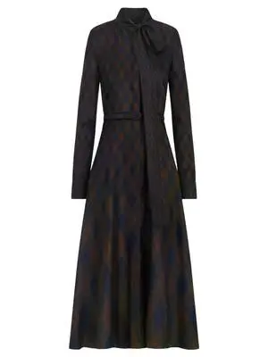 Oscar De La Renta Argyle-print Tie-neck Midi Dress - Brown