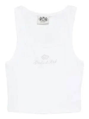 SPORTY & RICH X Juicy Couture Rhinestone Embellished Ribbed Cropped Tank Top - White