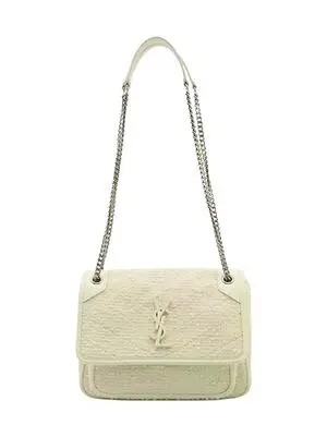 Saint Laurent Baby Tweed Niki Shoulder Bag - White