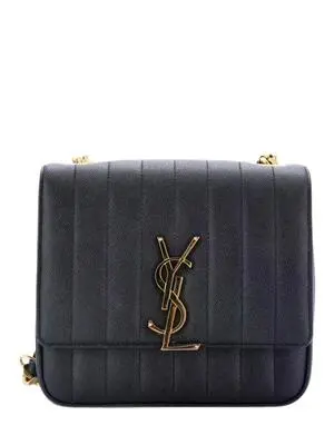 Saint Laurent Vicky Vertical Quilted Grainy Leather Medium Crossbody Bag - Black