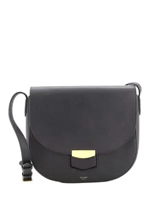 Celine Grainy Leather Medium Crossbody Bag - Black