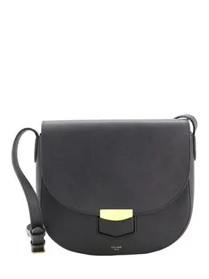 Celine Trotteur Grainy Leather Medium Crossbody Bag - Black