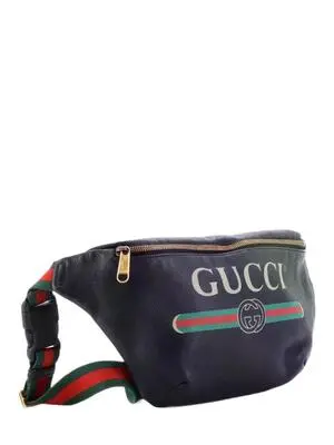 Gucci Logo Printed Leather Belt Bag - Black