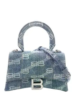 Balenciaga Hourglass Bb Monogram Denim Handbag - Blue