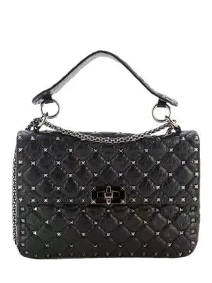 Valentino Garavani Rockstud Spike Flap Bag Crystal Embellished Quilted Leather - Black