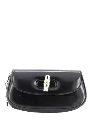 Gucci Bamboo Night Chain Leather Small Clutch Bag - Black