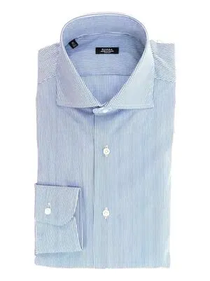 BARBA NAPOLI Vertical-stripe Spread-collar Shirt - Blue
