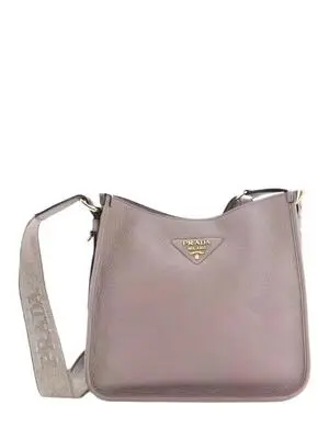 Prada Logo Strap Leather Hobo Bag - Grey