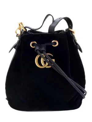 Gucci Gg Marmont Matelassé Velvet Small Bucket Bag - Black