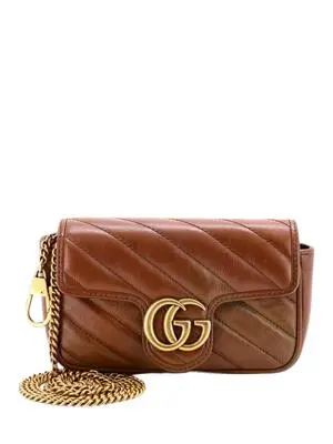 Gucci Gg Marmont Flap Bag Diagonal Quilted Leather Super Mini Crossbody Bag - Brown