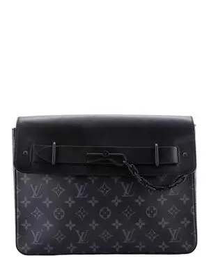 LOUIS VUITTON Monogram Eclipse Canvas Pochette Steamer Clutch Bag - Black