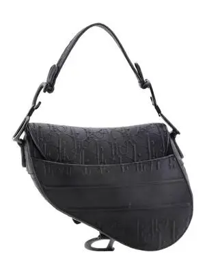 Dior Saddle Handbag Oblique Embossed Calfskin Mini Shoulder Bag - Black