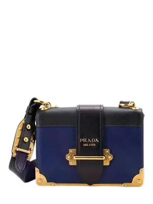Prada Prada Cahier Leather And Saffiano Leather Small Crossbody Bag Blue