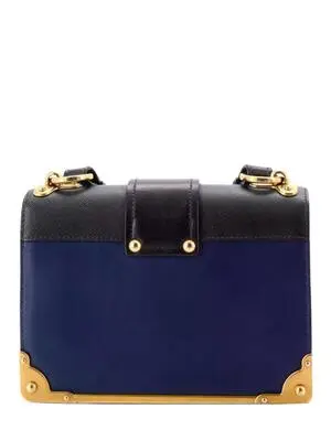 Prada Cahier Leather And Saffiano Leather Small Crossbody Bag - Blue