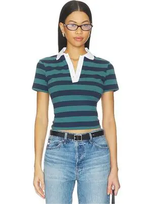 Good American The Easy Polo Top Striped Cotton Blend - Multi