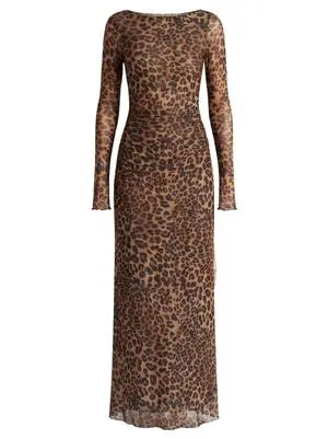 ALOMA STUDIO Lueur Maxi Mesh Dress Leopard Print - Brown