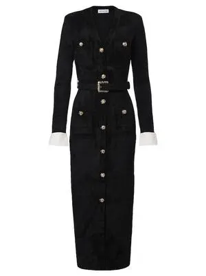 SELF-PORTRAIT Belted Chenille Midi Dress - Black