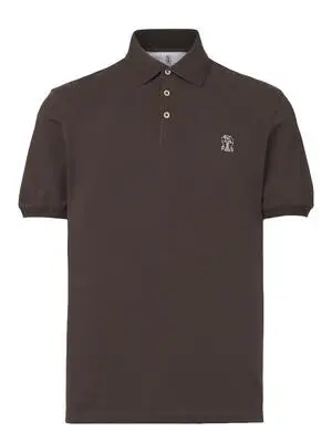 Brunello Cucinelli Logo Cotton Pique Polo Shirt - Brown