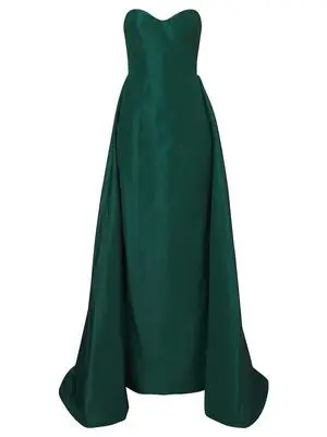 Monique Lhuillier Draped Strapless Silk Bustier Gown - Green