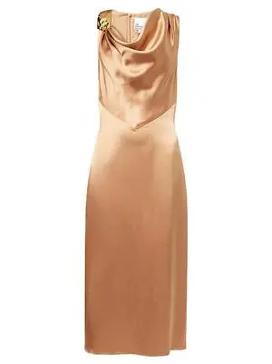 THE DROPPED COLLECTION Sleeveless Cowl Neck Silk Midi Dress - Camel