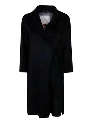 MARIA CALDERARA Crinkled Finish Graphic Print Coat - Black