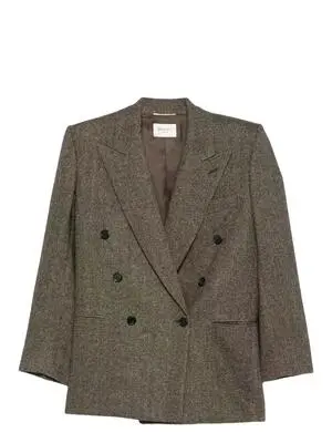 Saint Laurent Herringbone Double-breasted Blazer - Brown