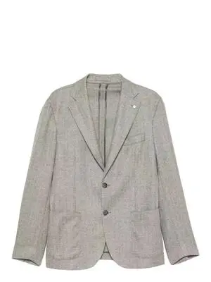 LUIGI BIANCHI Herringbone-pattern Single-breasted Blazer - Grey
