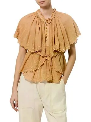 MARANT ETOILE Lorna Broderie Anglaise Top - Brown