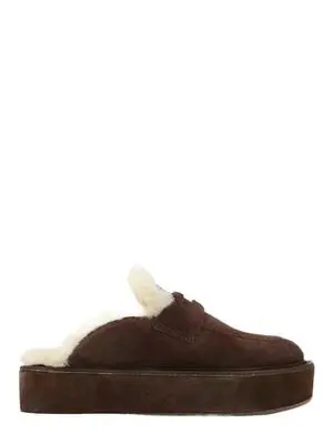 Miu Miu Shearling-lined Platform Mules - Brown