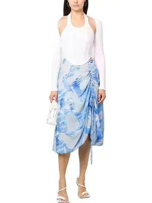 PERKS AND MINI Graphic Print Ruched Midi Skirt - Blue
