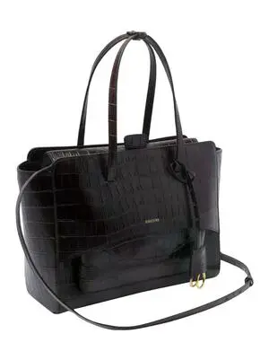 HIDESINS Medium Flap Croc-effect Patent Leather Tote Bag - Brown