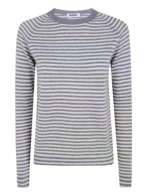 BASE Striped Cashmere Crew Neck Sweater - Grey