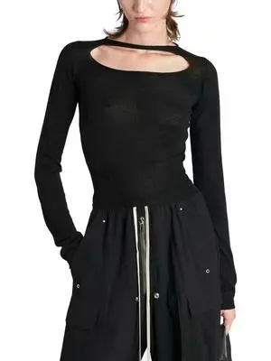Rick Owens Cut-out Ribbed-trim Long-sleeve Top - Black