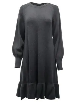 Co Knitted Wool Dress With Bishop Sleeves And Ruffled Hem - Black