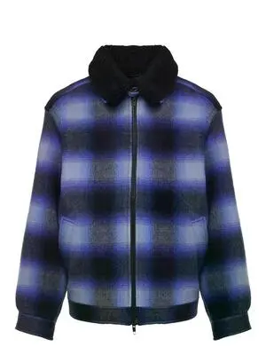 Balenciaga Plaid Flannel Bomber Jacket With Removable Shearling Collar - Blue