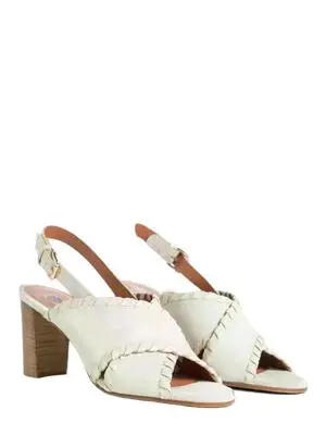 Roberto Festa Cream White Suede Crossover Block Heel Sandals - Neutrals