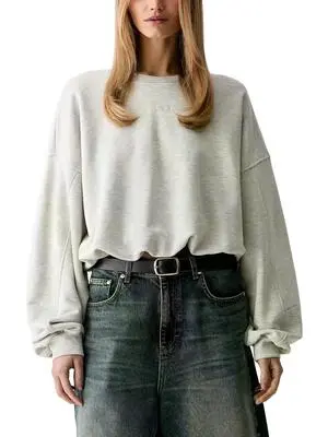 GESTUZ Dropped-shoulder Sweatshirt With Logo Embroidery - Grey