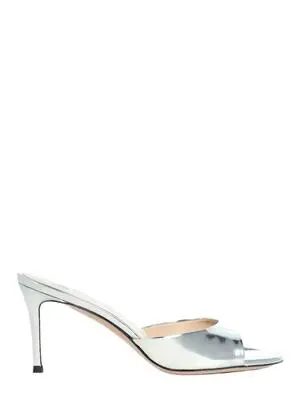 Roberto Festa Tone Leather Patent Finish Boa Heeled Mules - Silver
