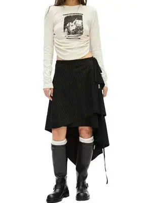 ANN DEMEULEMEESTER Birit Asymmetric Pinstriped Wrap Skirt - Black