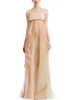 GEMY MAALOUF Gemy Maalouf Strapless Feather-Embroidered Gown