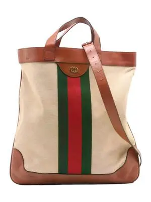 Gucci Canvas Web Satchel With Leather Trim - Neutrals