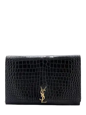 Saint Laurent Monogram Flap Chain Wallet In Crocodile Embossed Leather - Black