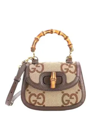 Gucci Bamboo 1947 Top Handle Bag Jumbo Gg Canvas Mini Crossbody Bag - Brown